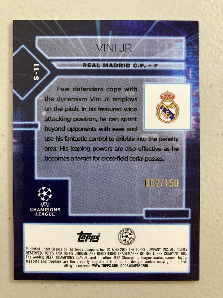 2023 Topps Chrome Vinicius Jr Vini Blue Specimen 2/150 | eBay