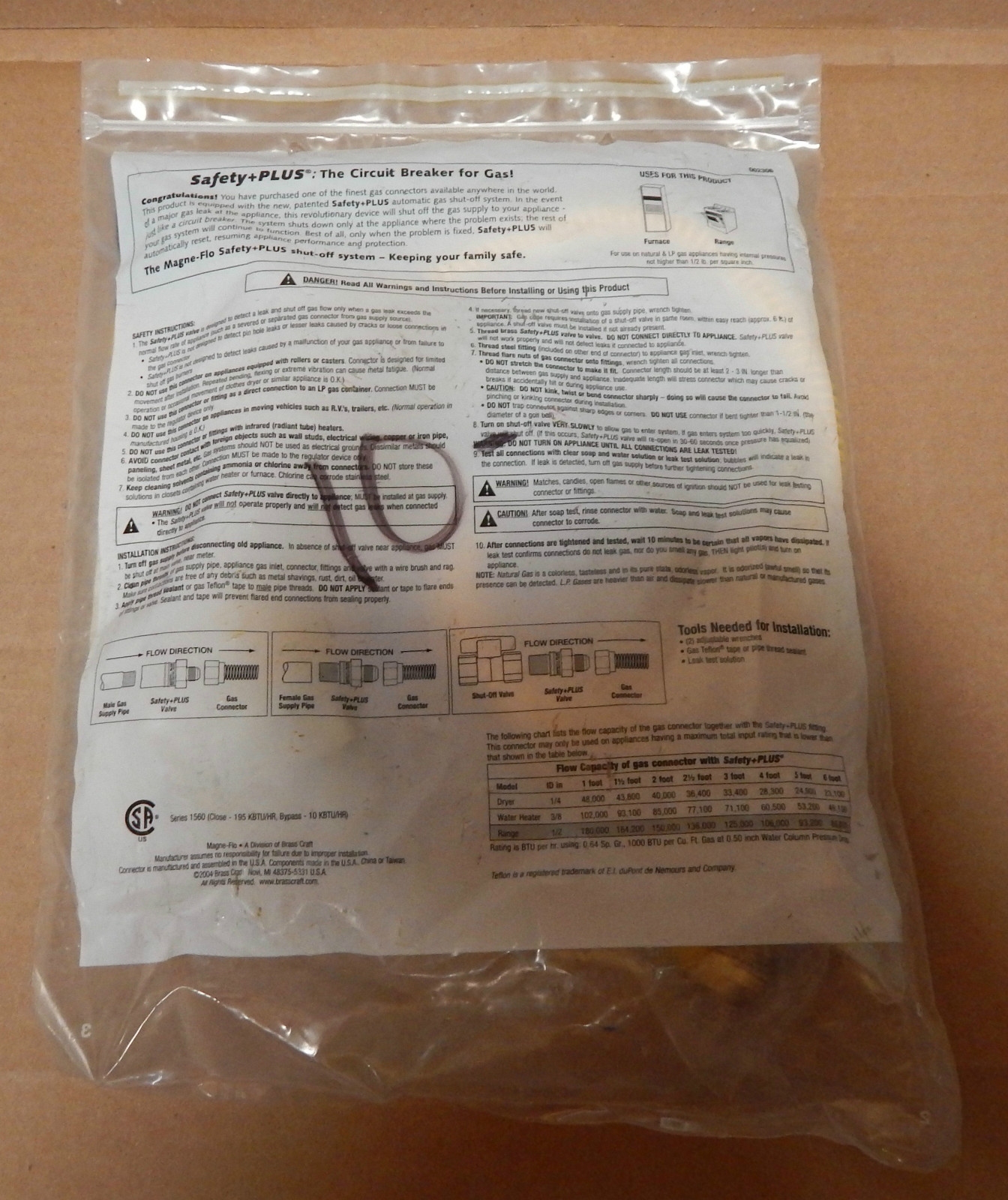 Magneflex Gas Connector Range & Oven 24"x1/2" 5/8" USA PSPV85324 Safety ...