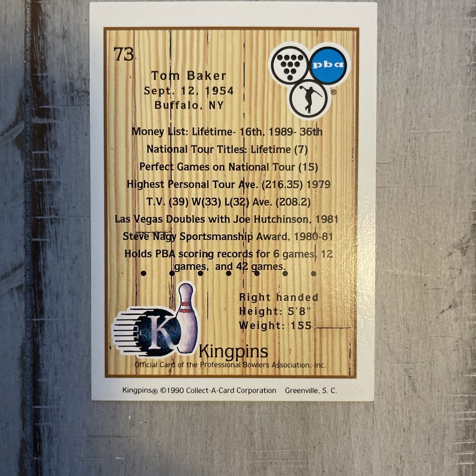 Tom Baker PBA Bowler Bowling Signed Autographed 1990 Kingpin Card | eBay