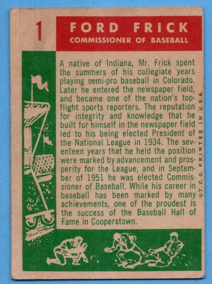 1959 Topps #1 Ford Frick VG WRINKLE MARKED Commisioner of Baseball HOF ...