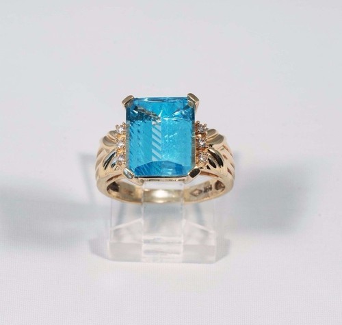 6.4 Gram 14K Yellow Gold Blue Topaz with Diamond Chips Ring, size 7 | eBay