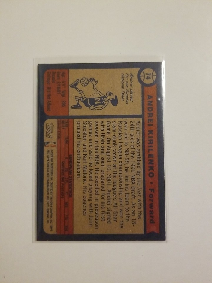 2001-02 Topps Heritage Andrei Kirilenko Rookie RC #74 Utah Jazz | eBay