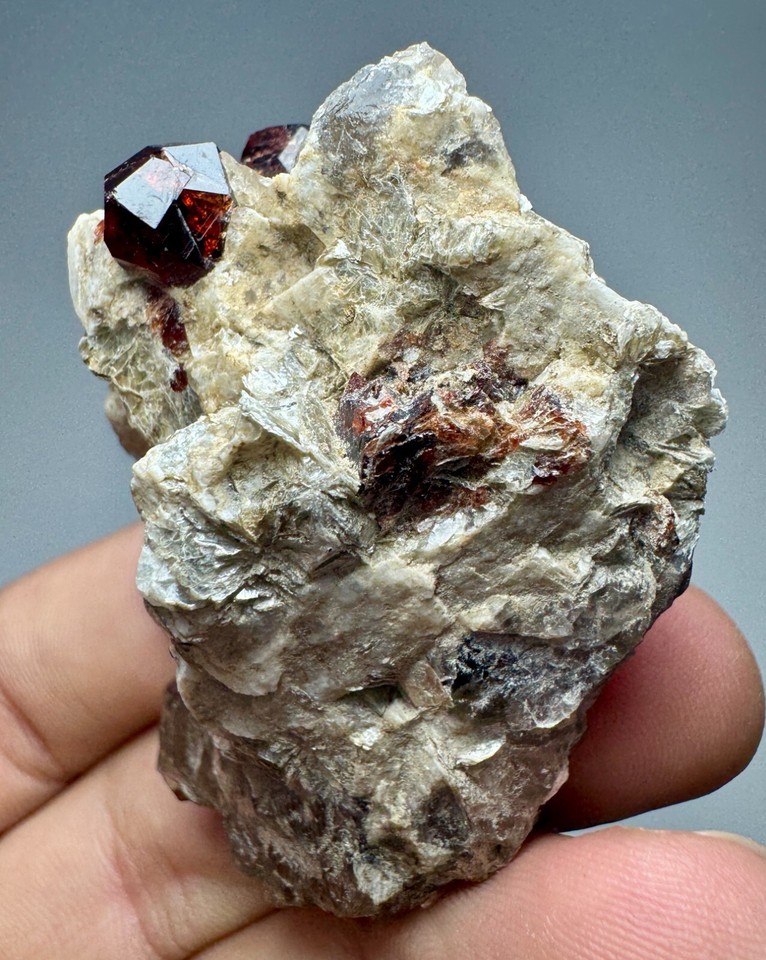 Dark Red Spessartine Garnet Crystals On Quartz,, Mica and Feldspar. 264 ...