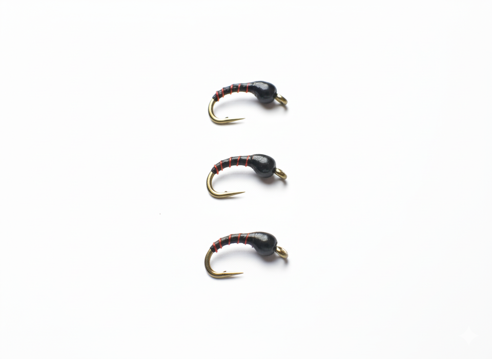 Tungsten Black Beauty Nymphs Red Rib - Premium Trout Fly Fishing Flies ...