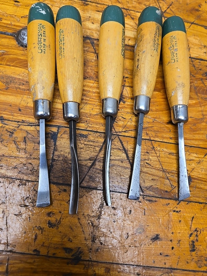 Vntg 5 Pc Craftsman Circle F Wood Handled Carving Chisels . | eBay