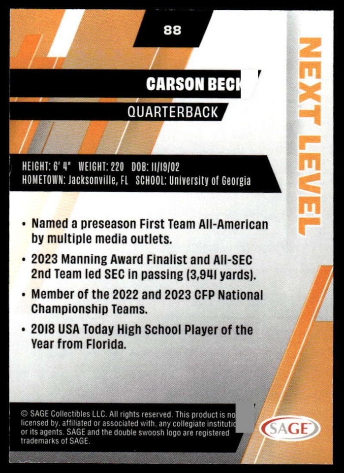 2025 Low Series #88 Carson Beck | eBay