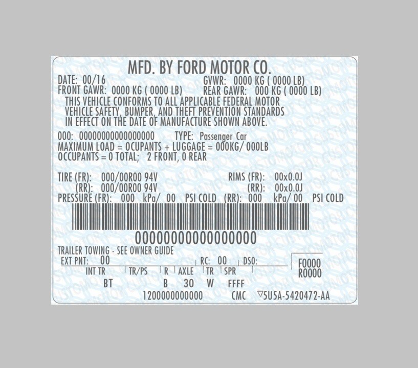 A Replica VIN Label Sticker for Ford USA Quality 5U5A-5420472-AA | eBay