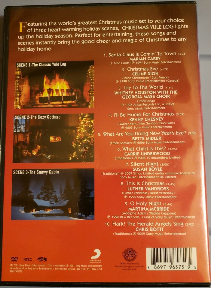 Christmas Yule Log (DVD, 2011) Celine Dion, Whitney Houston FREE ...