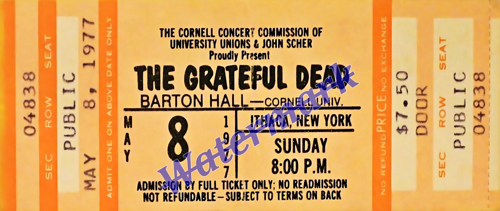 1977 Grateful Dead Concert Ticket Printed on Ceramic Coffee Cup Mug ...