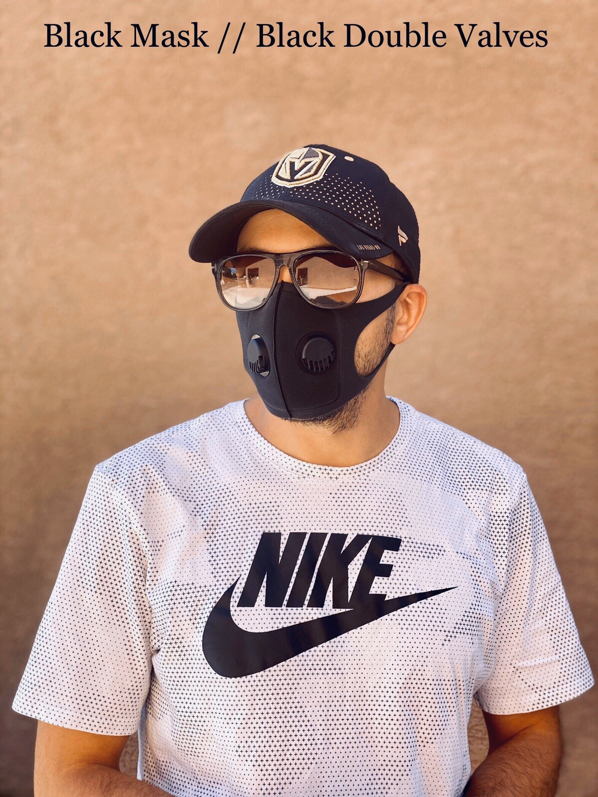 Black Face Mask Cover Dual Air Valve Anti PM2.5 Protection Reusable ...