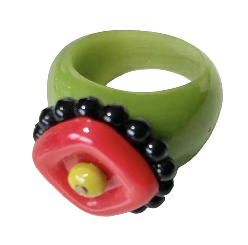Vintage Green Red Black Yellow Resin Plastic Statement Ring Size 8 | eBay
