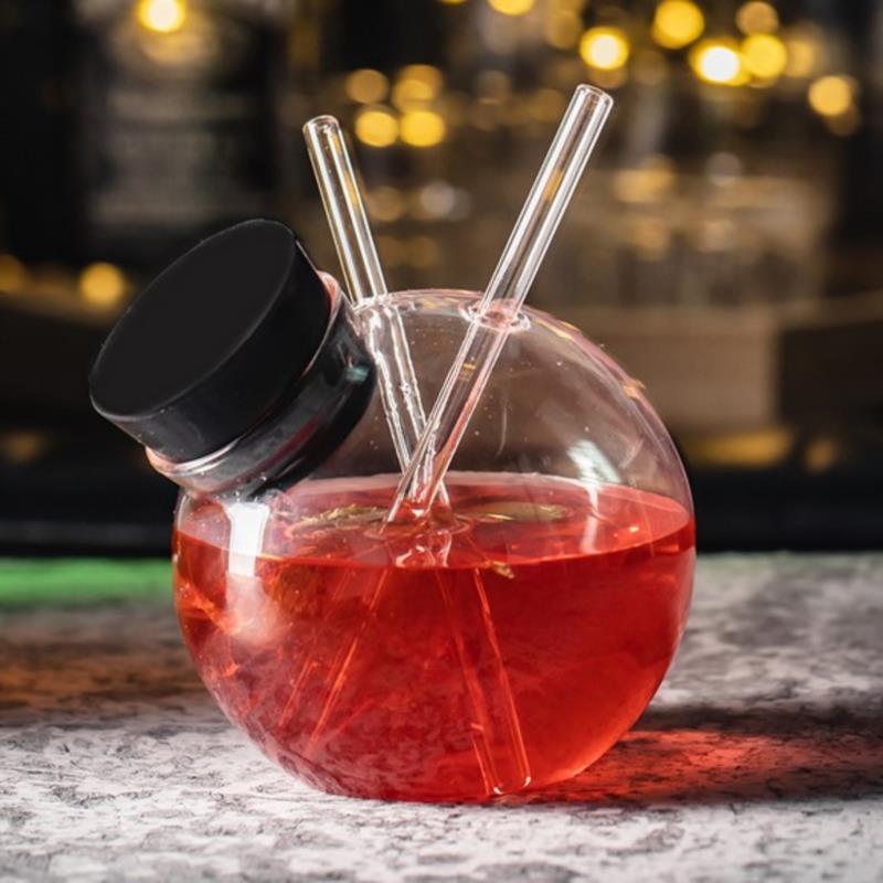 Cocktail Glass Creative Sphere Shaped Reusable Drinking Straw Cup Wine ...