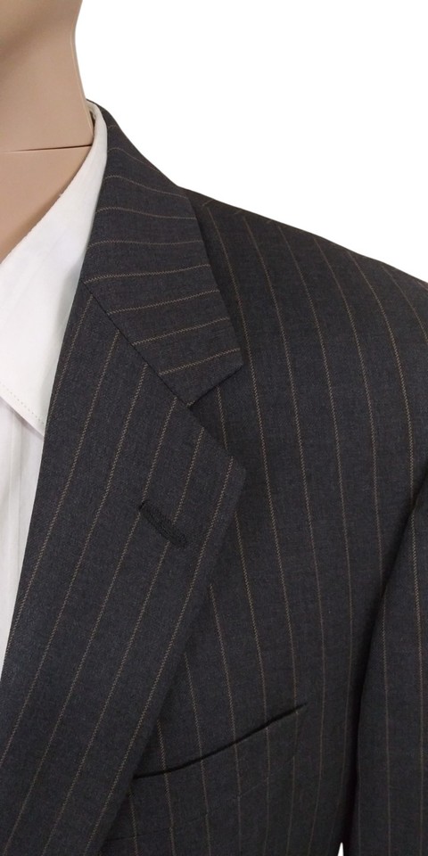 Coppley Two Piece Gray Wool Brown Stripe Suit 40R Pants 32X29.5 | eBay