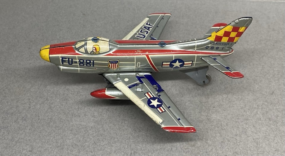 Vintage Haji USAF Air Force Toy Friction Jet Plane ~ FU-881 ~ Tin Litho ...