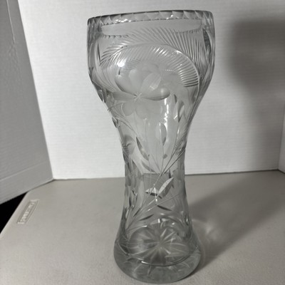 Antique American Brilliant Era Cut Glass Corset Vase with Flowers ...