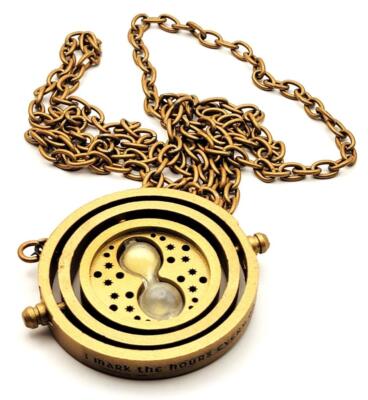 HARRY POTTER HERMIONE Brass tone TIME TURNER SAND SPIN Pendant on 36 ...