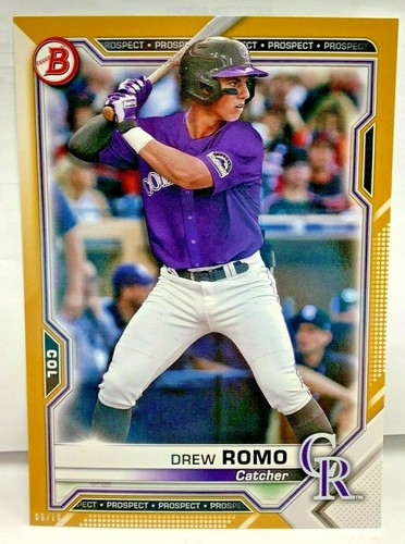 Drew Romo 2021 Bowman Prospect #BP-126 - Très Grand 5x7 Or #' D 6/10 ...