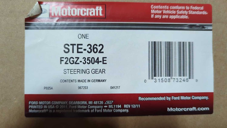 New OEM Ford Steering Gear 2015-2018 Edge EXPORT Right Hand Drive H2GZ ...