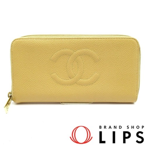 CHANEL Coco Mark Full Zipper Long Wallet Caviar Skin Women Beige Used ...