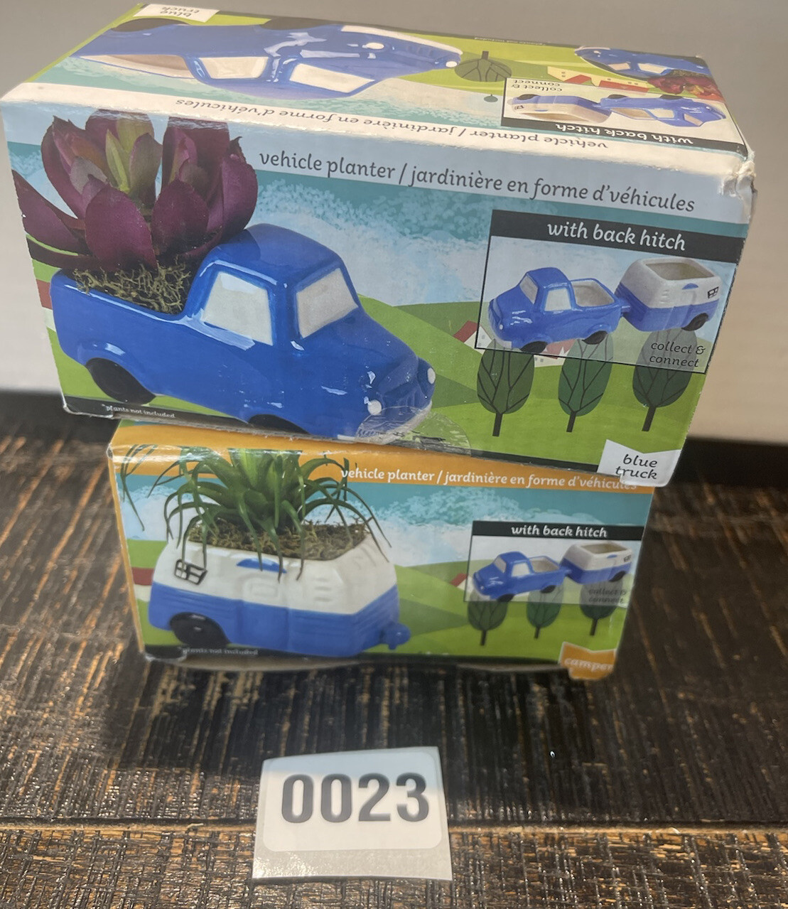 Small ceramic vehicle Planter blue Truck and blue Camper for plants | eBay