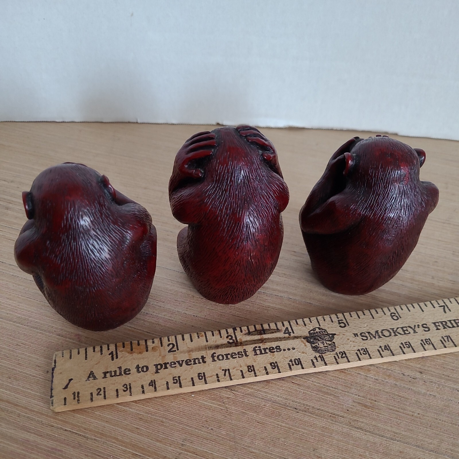 Three Wise Monkey Statues See Hear Speak No Evil set of 3 red resin ...