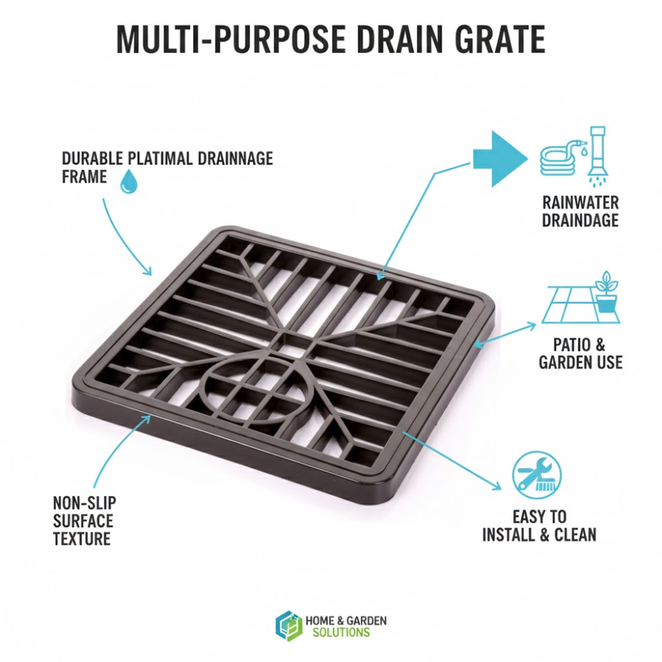 Square Gulley Grid 6 Inch Black Heavy-Duty Drain Cover for Outdoor ...