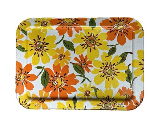 VTG Retro 1970s Era La Vada Flower Power Metal Tin Serving Lap Tray ...
