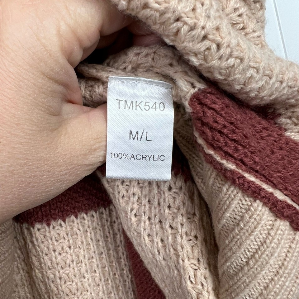 NWOT THML AUTUMN STRIPED FRINGED PONCHO BOHO Sweater Casual Brown Tan ...