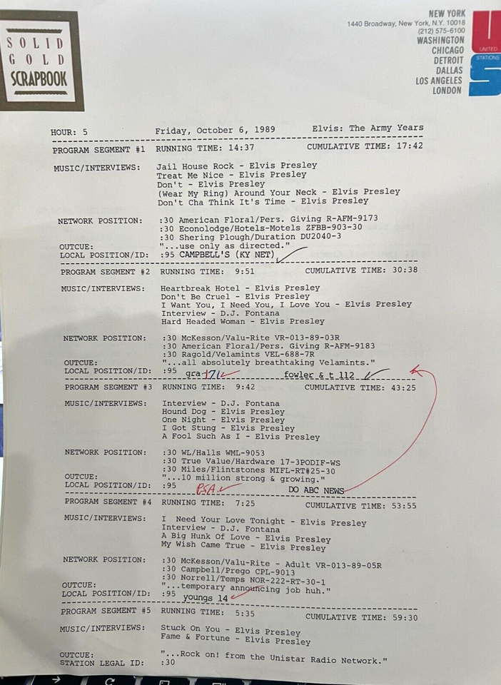 10/6/89 SOLID GOLD SCRAPBOOK TRIBUTES ELVIS PRESLEY: THE ARMY YEARS,3 ...