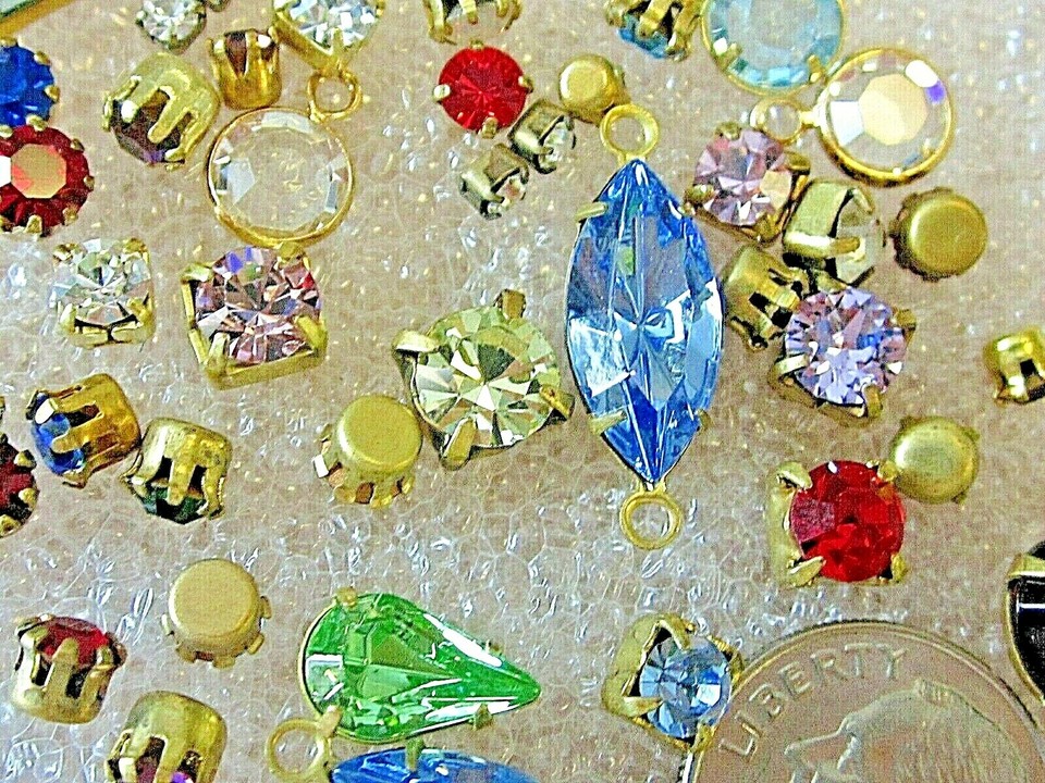 SWAROVSKI MIXED SHAPES SINGLE RHINESTONES IN SETTINGS 50 CRYSTAL LOT ...