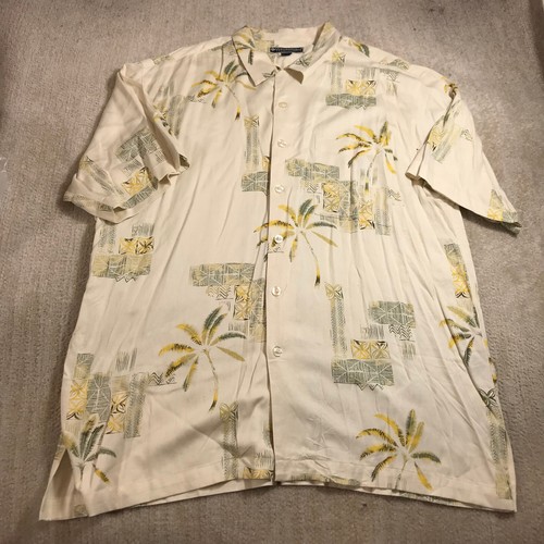 Weekender Shirt Mens Extra Large Button Up Silk Yellow Floral Palm Tree ...