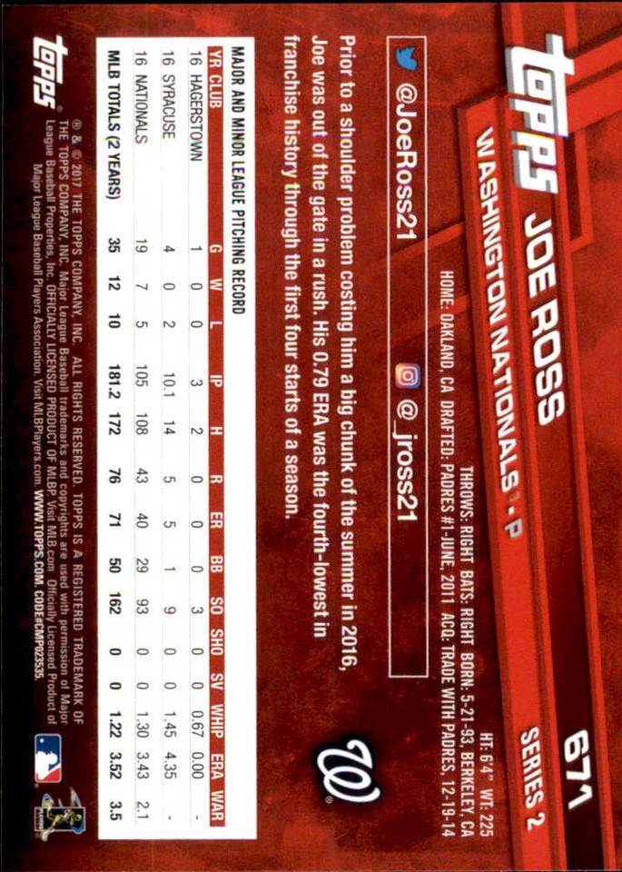 2017 Topps #671 Joe Ross - NM | eBay