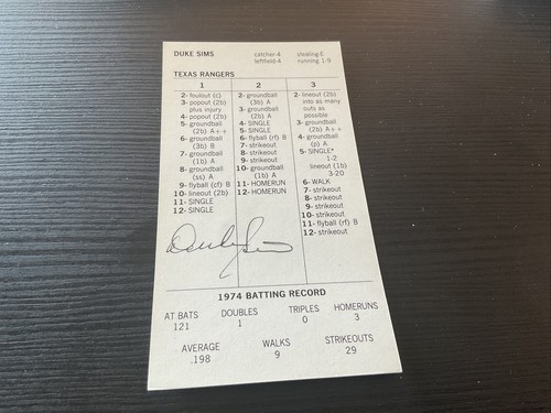 STRAT-O-MATIC Signed Card Debut.1964 Duke Sims 1974 Texas | eBay