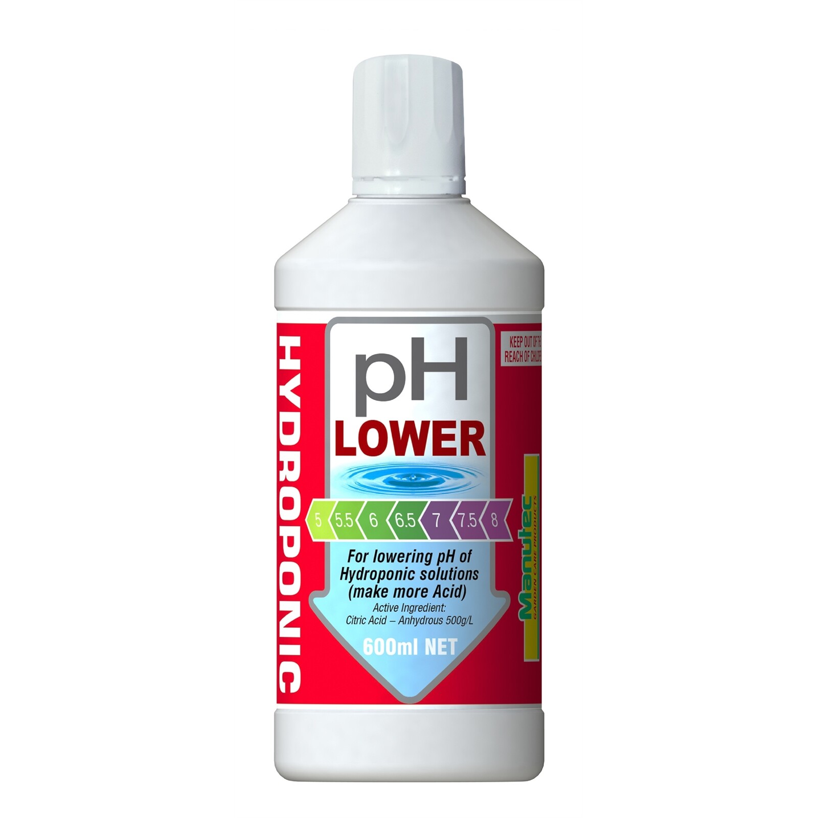 Manutec HYDROPONIC PH LOWER 600ml Safe Organic Acid Based *Australian ...