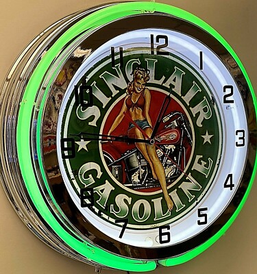 19" Sinclair Gasoline Pin Up Girl Sign Double Green Neon Clock | eBay