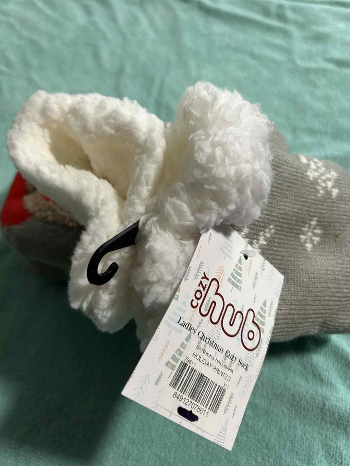 Ladies Sherpa Cabin Sock Cozy Hub White/Grey Size 9-11 | eBay