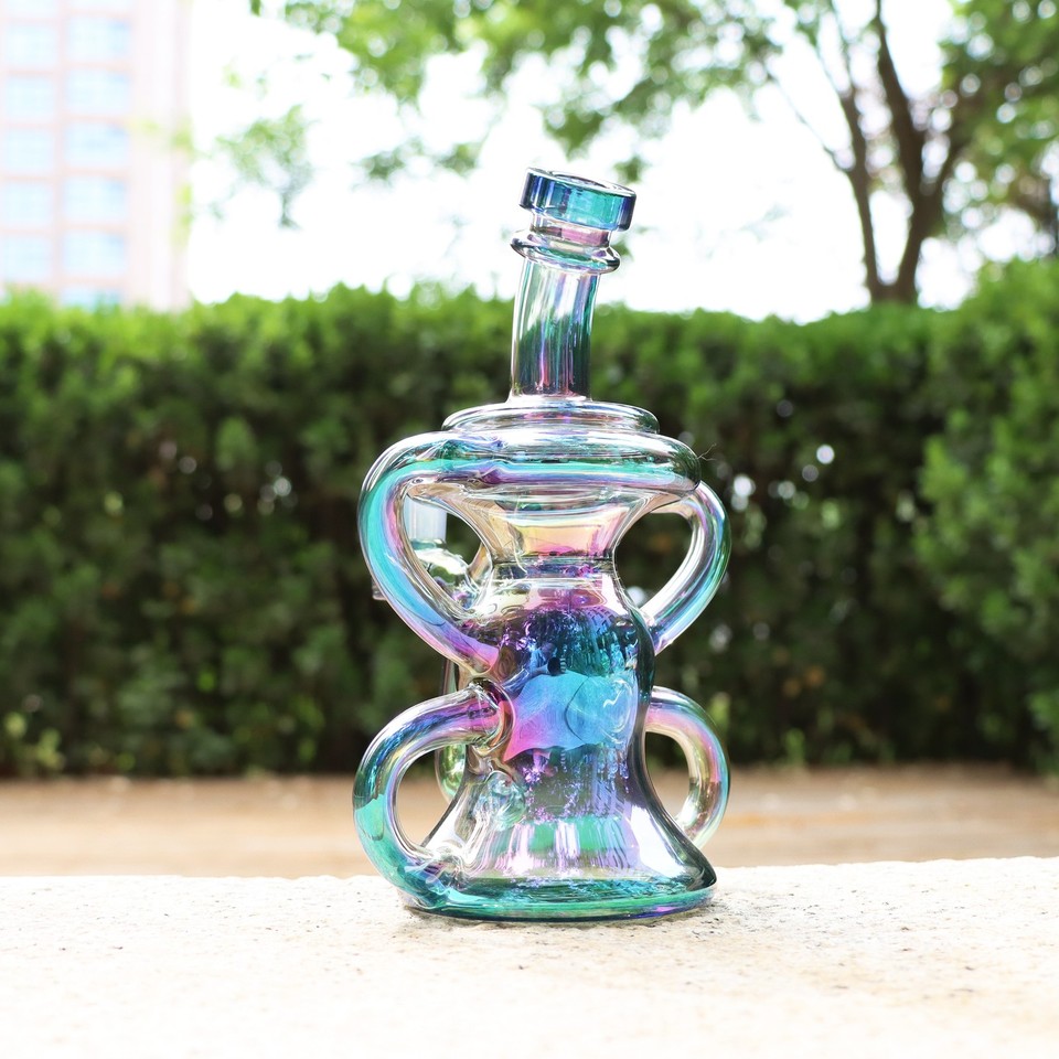 7'' Electroplated Thick Purple Glass Lucky Bong Recycler Smoking Water ...