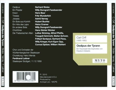 FERDINAND LEITNER / GERHARD STOLZE CARL ORFF: OEDIPUS DER TYRANN NEW CD ...