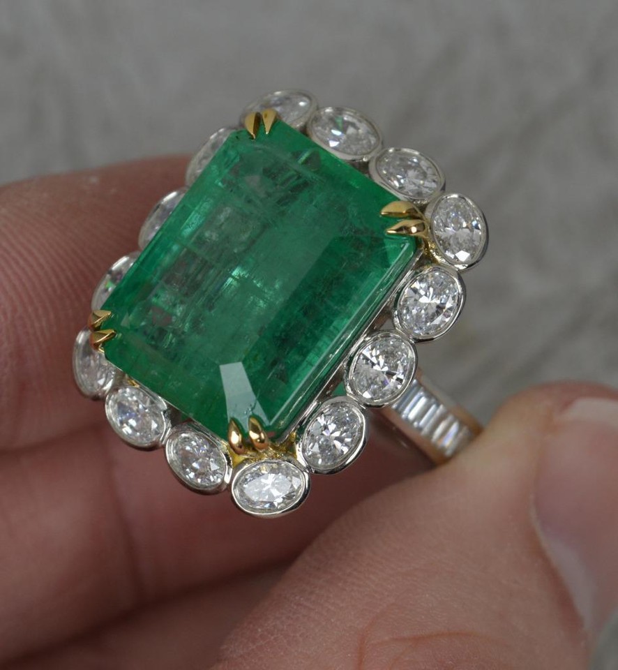 Huge 14.7ct Emerald and Vs 2.16ct Diamond Platinum Cluster Ring | eBay UK