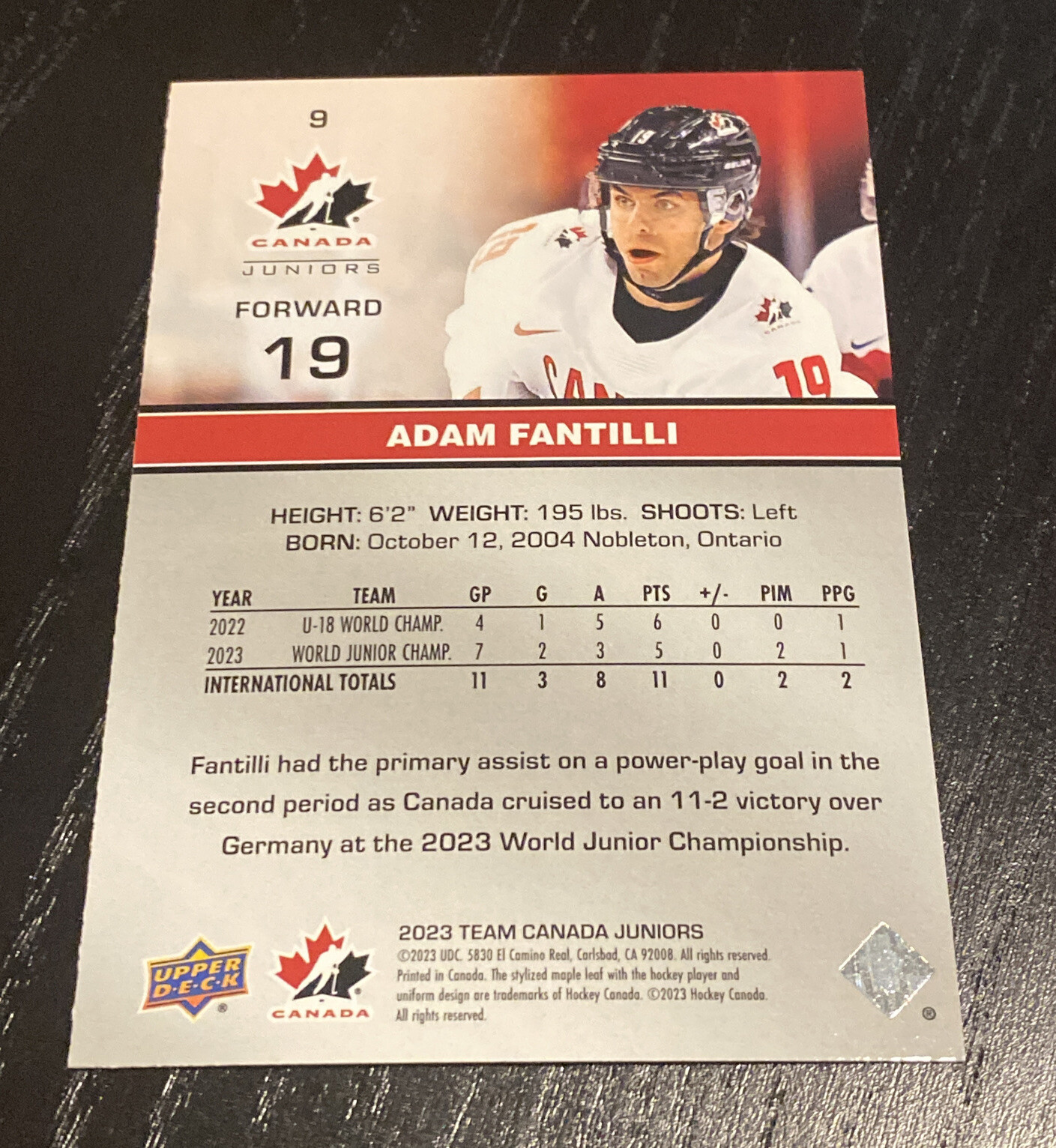 2023-24 Upper Deck Team Canada Juniors Base Adam Fantilli! #9 | eBay