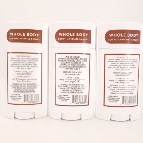 Native Deodorant 3 Pack Coconut & Vanilla Scent Whole Body 2.3 oz ...