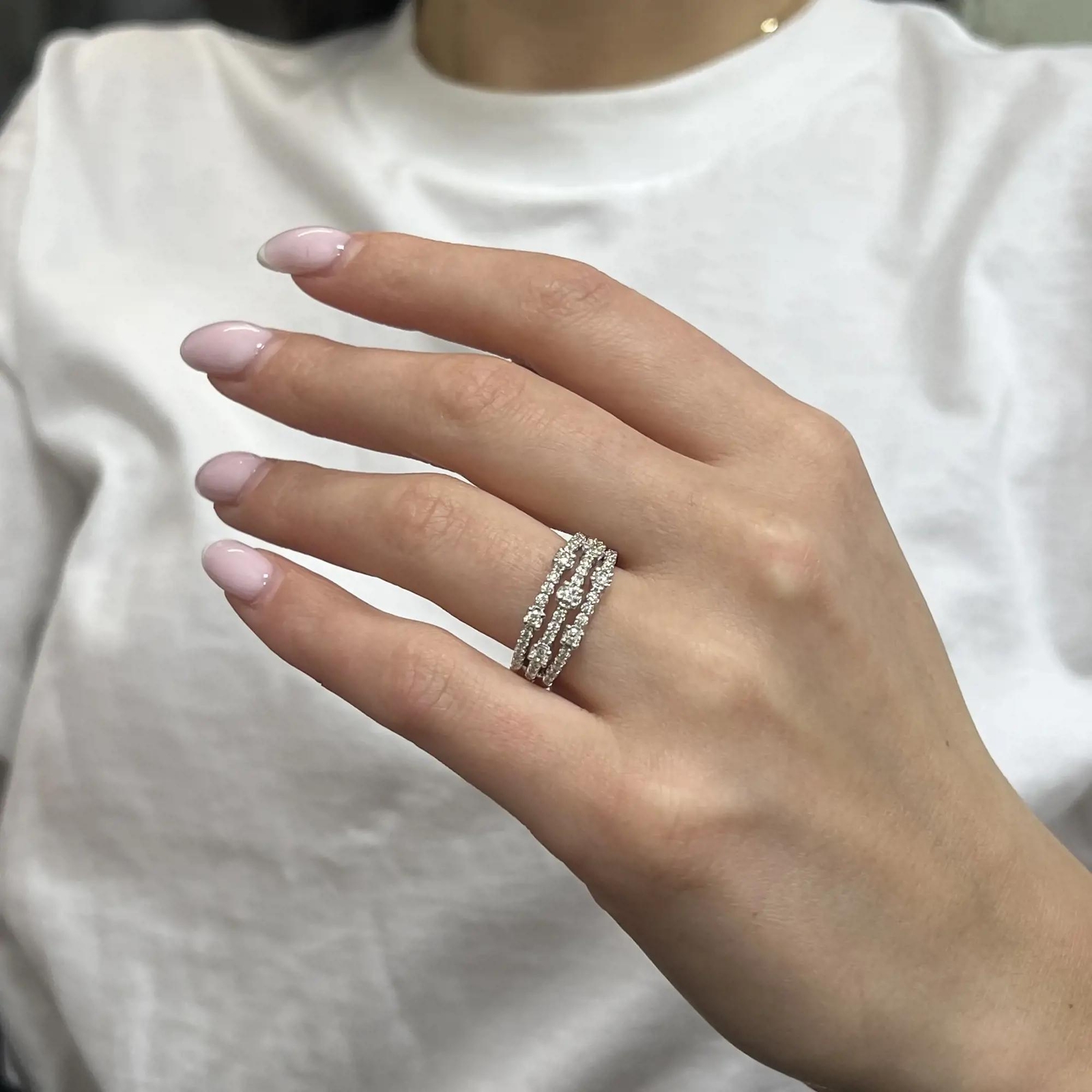 0.75Cttw Prong Set Round Cut Diamond Three Row Band Ring 14K White Gold Size 7 | eBay