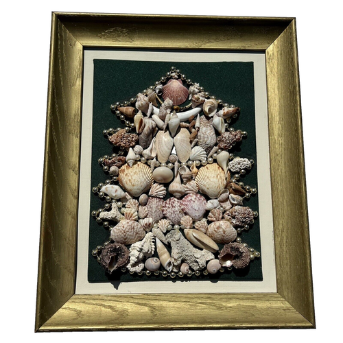 OOAK Handmade Framed Shell/Jewelry Christmas Tree Wall Art 16.75x13.75 ...