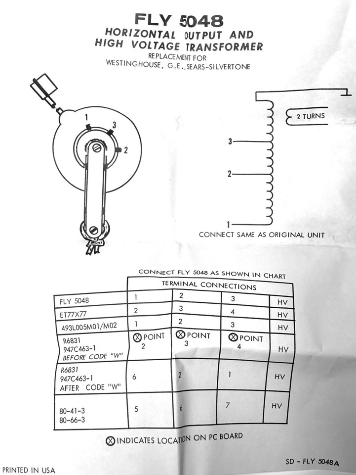 NOS Thordarson FLY-5048 Flyback Transformer G.E.-Sears-Silvertone ...
