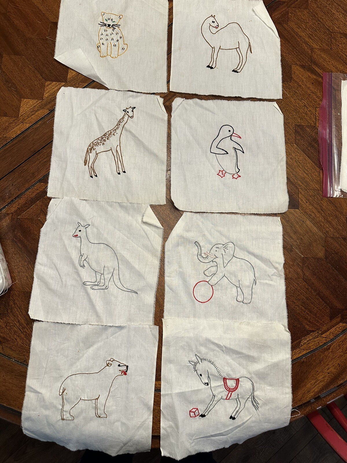 Vintage Hand Embroidered Animal Quilt Blocks Kangaroo Bear Camel ...