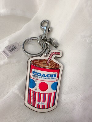COACH CU305 LEATHER MILKSHAKE Bag Charm keychain KEY RING NEW NWT | eBay