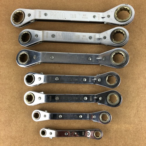 Proto 7 Pcs. Metric Offset Ratcheting Wrench Set Reversible 7mm - 21mm ...