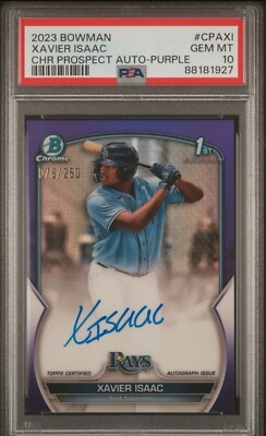 2023 Bowman Xavier Isaac Chrome Prospect Auto Purple #CPAXI /250 PSA 10 ...