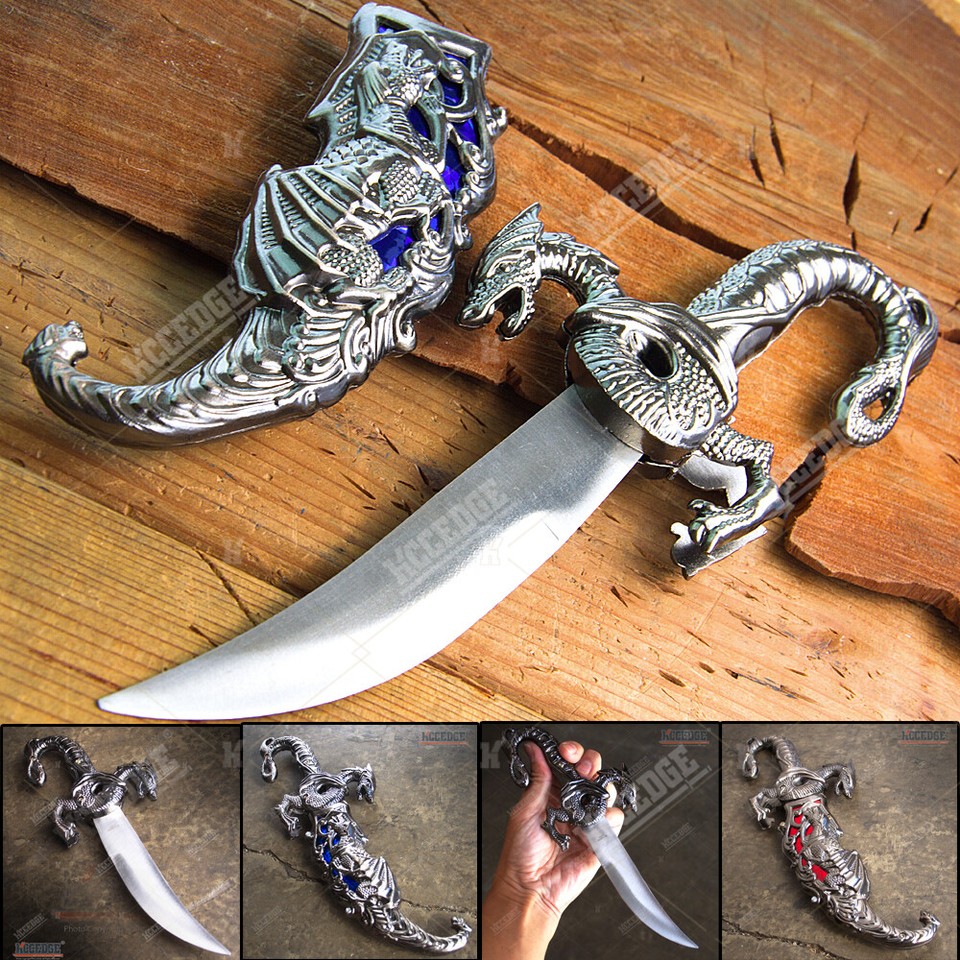 10" INLAY FANTASY DRAGON DAGGER W/ SHEATH Blade Knife Collectible ...