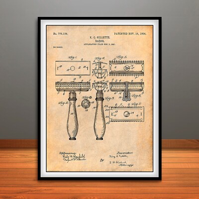 1901 Gillette Safety Razor Patent Print Art Drawing Poster | eBay